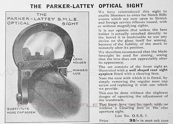 Lattey Galilean optical sights on Short Lee-Enfield Rifle